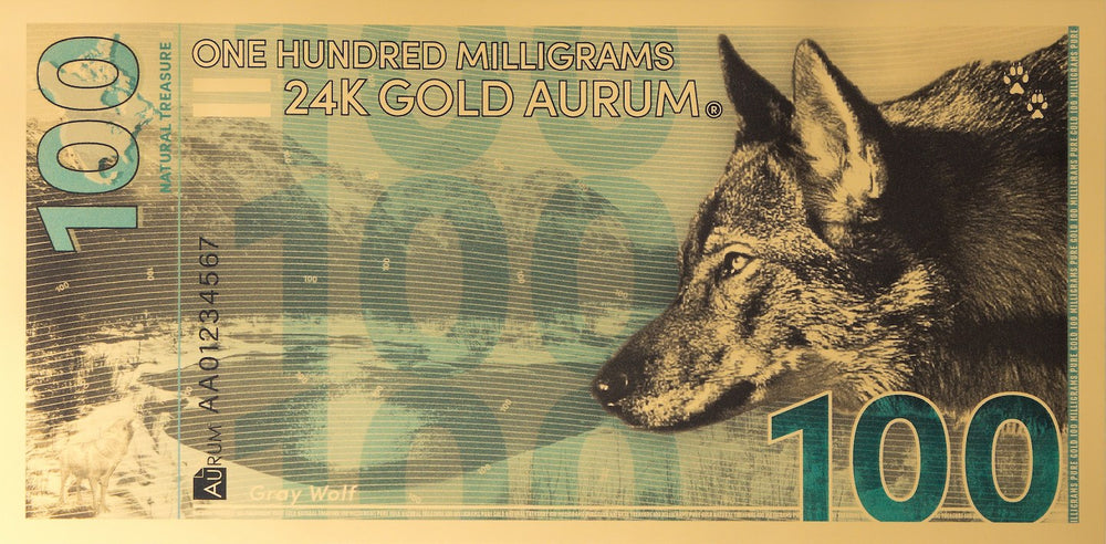 100 Stack of 2025 Gray Wolf Aurum® 100mg (each) 24k Gold Bills – The ...