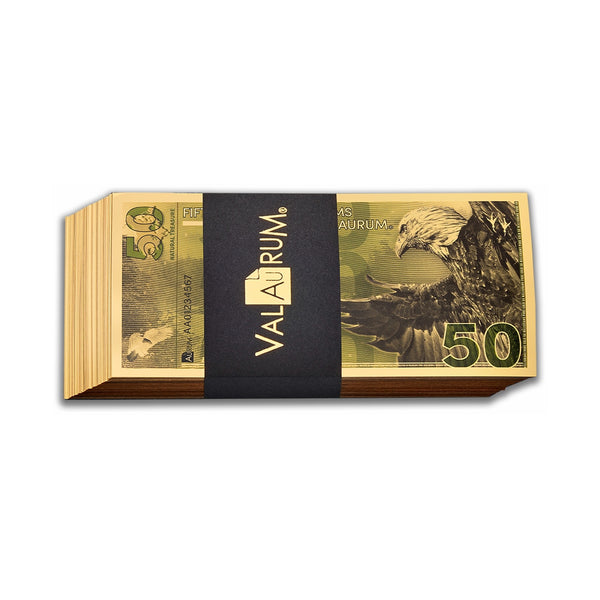 100 Stack of Bald Eagle Aurum® 50mg (each) 24k Gold Bills – The Gold Domain
